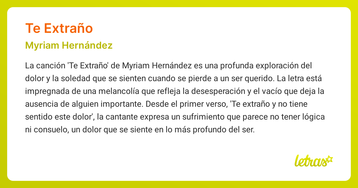 Significado de la canción TE EXTRAÑO (Myriam Hernández) - LETRAS.COM