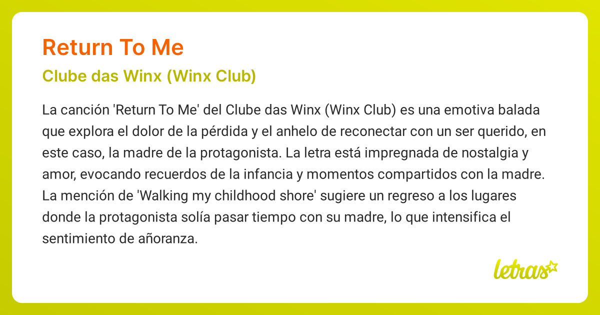 Significado de la canción RETURN TO ME (Clube das Winx (Winx Club ...