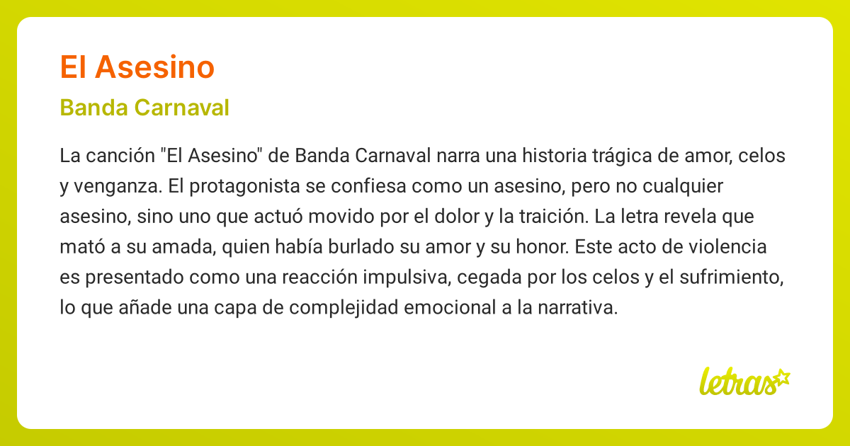 Significado de la canción EL ASESINO (Banda Carnaval) - LETRAS.COM
