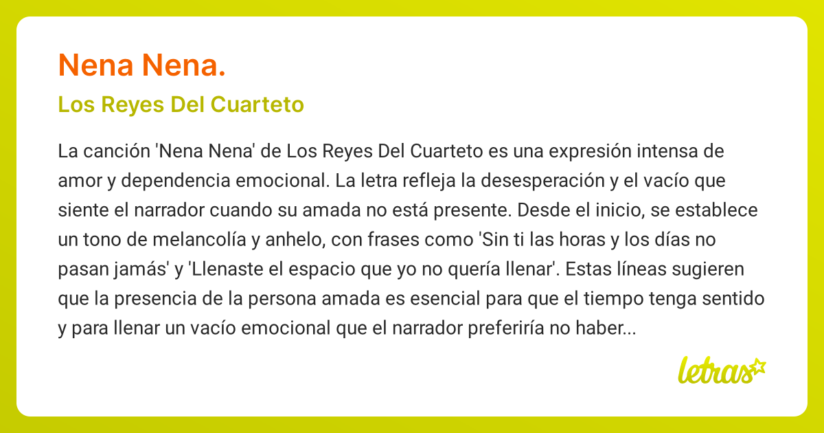 Significado de la canción NENA NENA. (Los Reyes Del Cuarteto) - LETRAS.COM