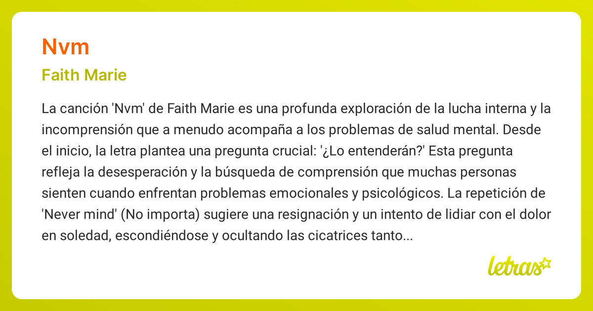 Significado de la canción NVM (Faith Marie) - LETRAS.COM