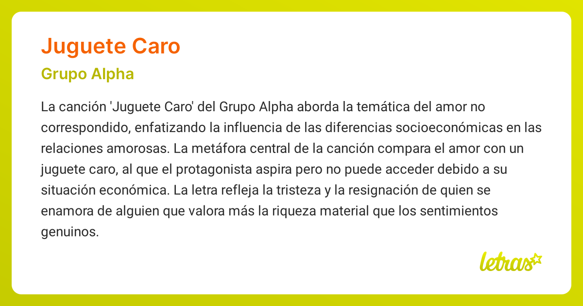 Significado de la canción JUGUETE CARO (Grupo Alpha) - LETRAS.COM