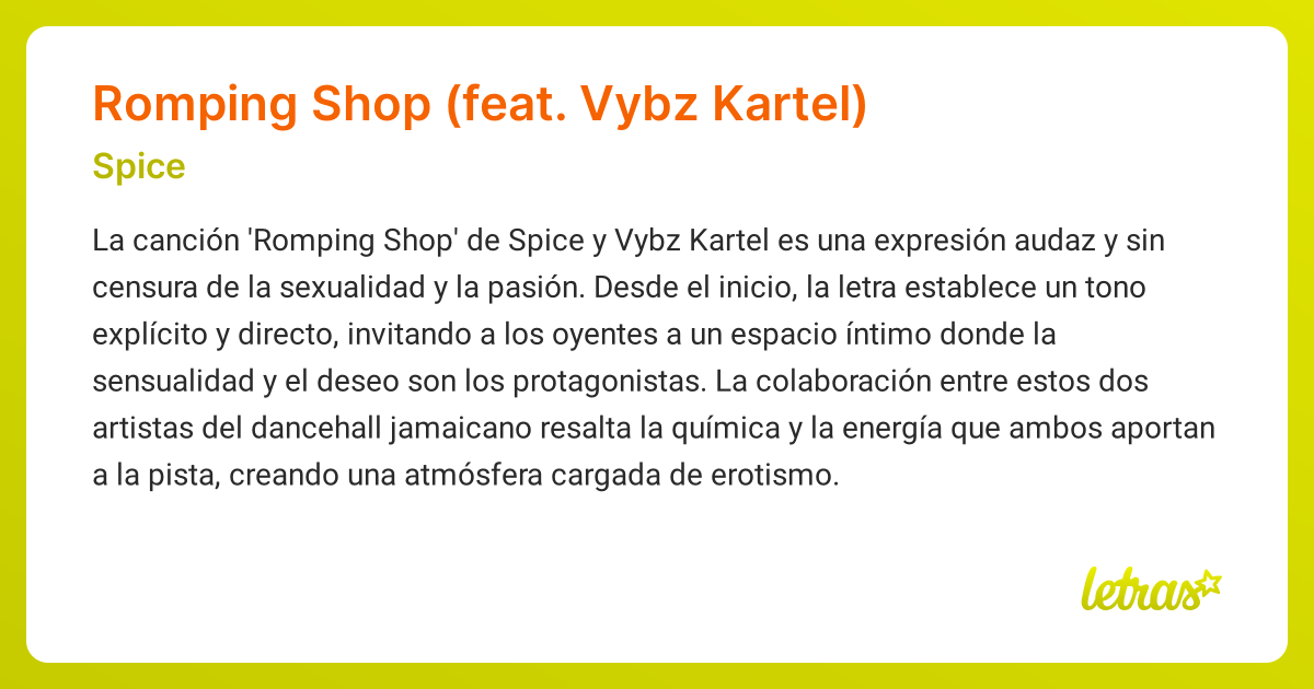 Significado de la canción Romping Shop (feat. Vybz Kartel) (Spice ...