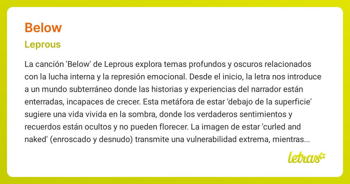 Significado de la canción BELOW (Leprous) - LETRAS.COM