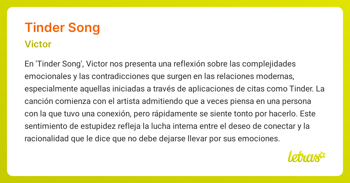 Significado de la canción TINDER SONG (Victor) - LETRAS.COM