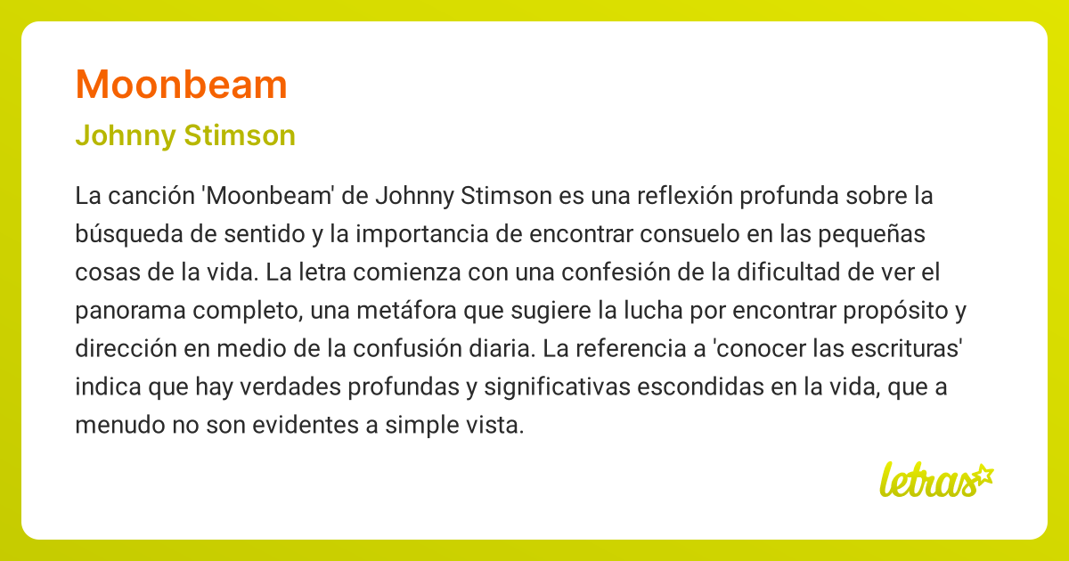 Significado de la canción MOONBEAM (Johnny Stimson) - LETRAS.COM
