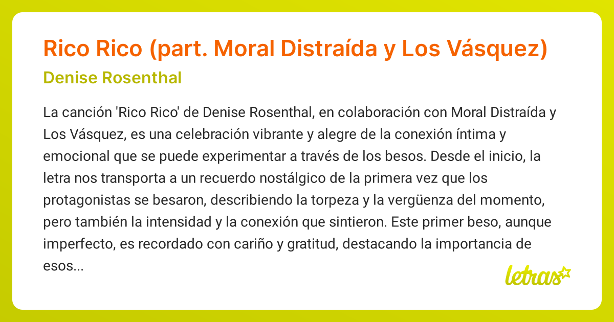 Significado de la canción Rico Rico (part. Moral Distraída y Los ...