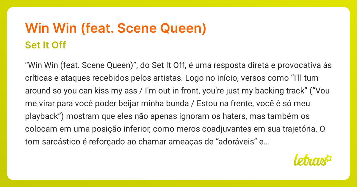 Significado da música WIN WIN (FEAT. SCENE QUEEN) (Set It Off) - LETRAS ...