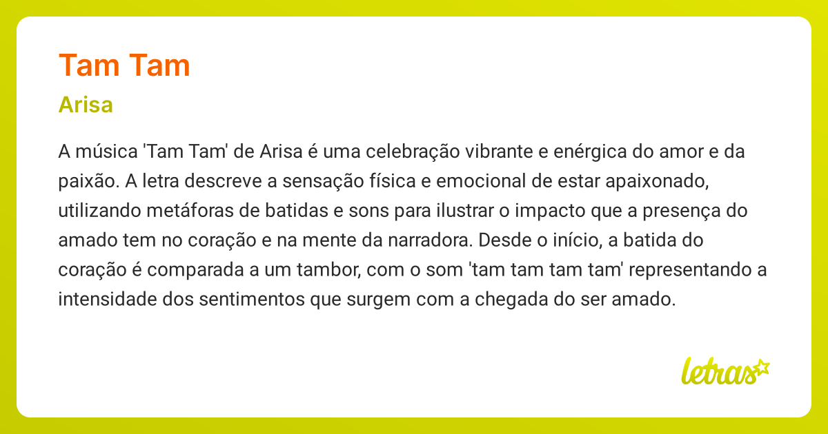 Significado da música TAM TAM (Arisa) - LETRAS.MUS.BR