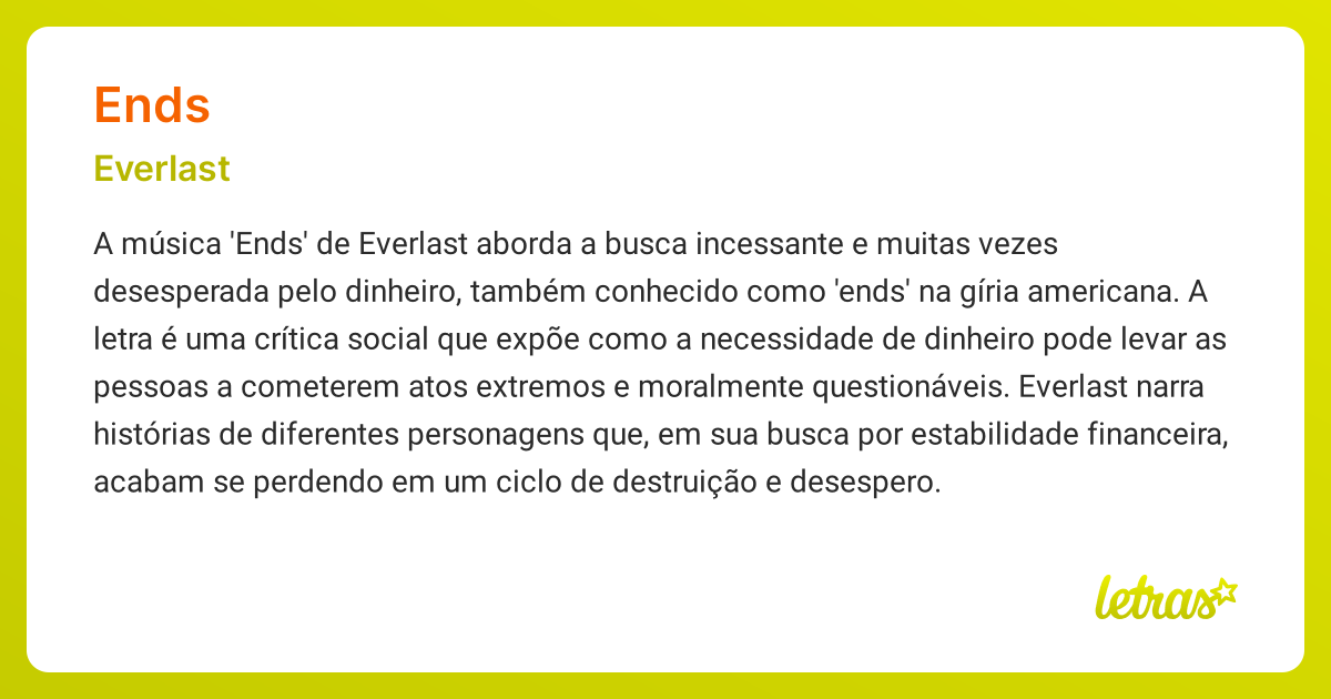 Significado da música ENDS (Everlast) - LETRAS.MUS.BR
