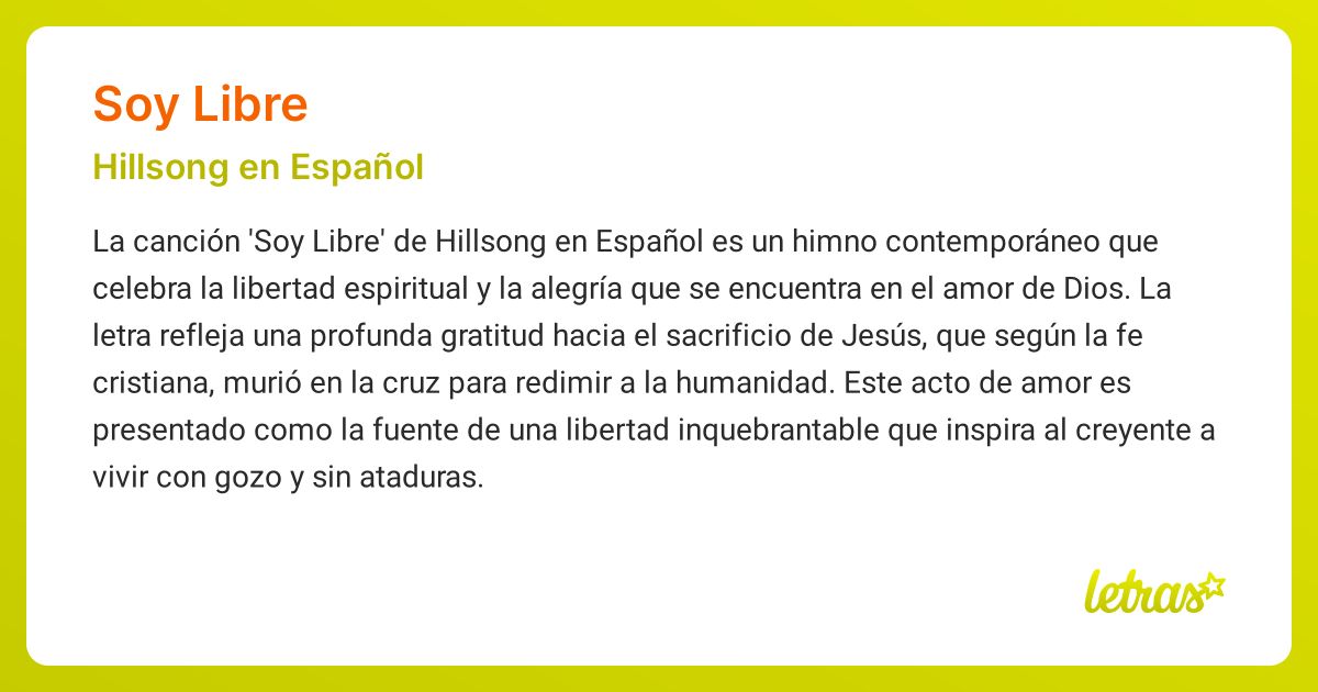 Significado de la canción SOY LIBRE (Hillsong en Español) - LETRAS.COM