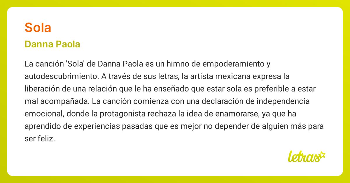 Significado de la canción SOLA (Danna Paola) - LETRAS.COM