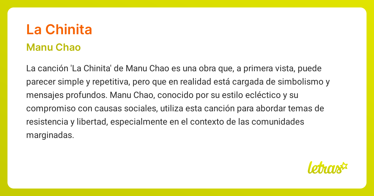 Significado de la canción LA CHINITA (Manu Chao) - LETRAS.COM
