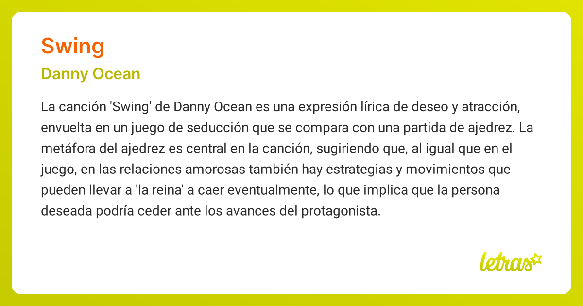 Significado de la canción SWING (Danny Ocean) - LETRAS.COM