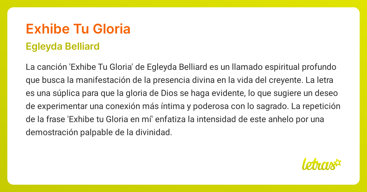 Significado de la canción EXHIBE TU GLORIA (Egleyda Belliard) - LETRAS.COM