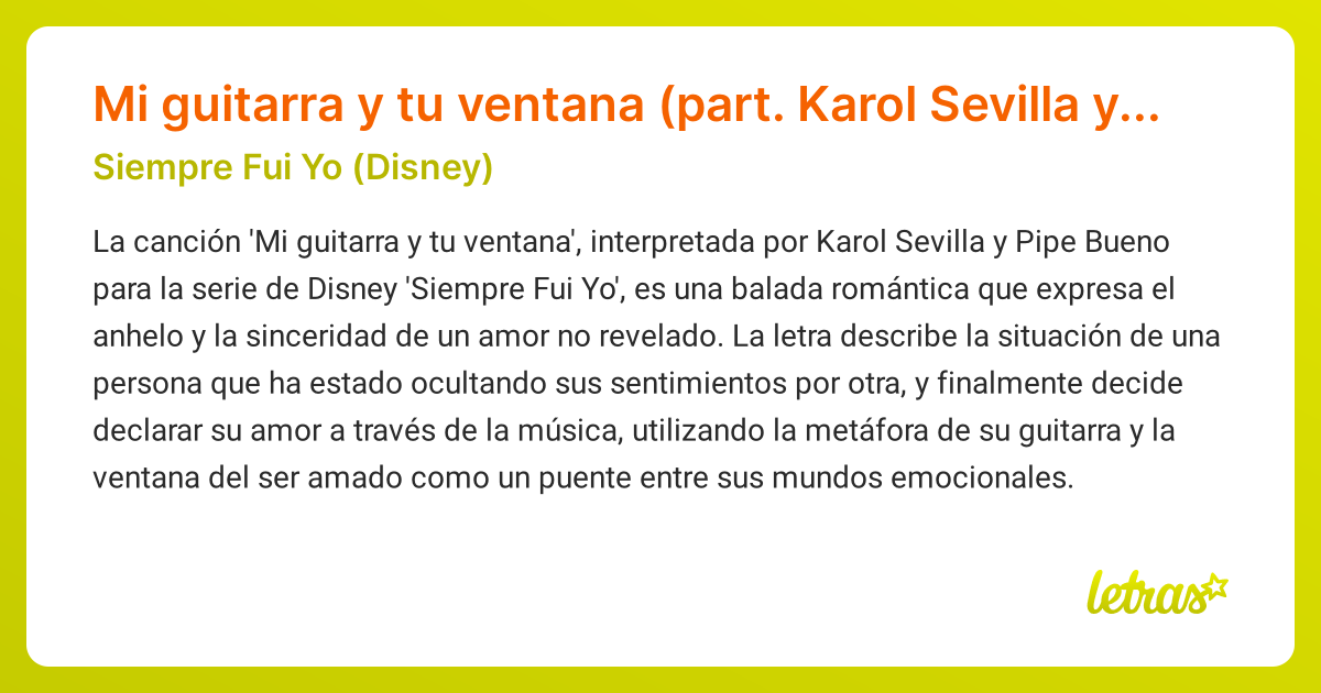 Significado de la canción Mi guitarra y tu ventana (part. Karol Sevilla ...