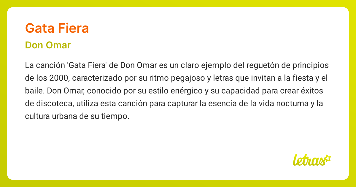 Significado de la canción GATA FIERA (Don Omar) - LETRAS.COM