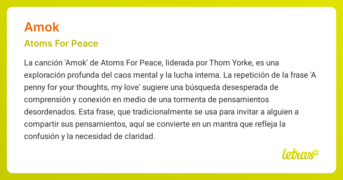 Significado de la canción AMOK (Atoms For Peace) - LETRAS.COM