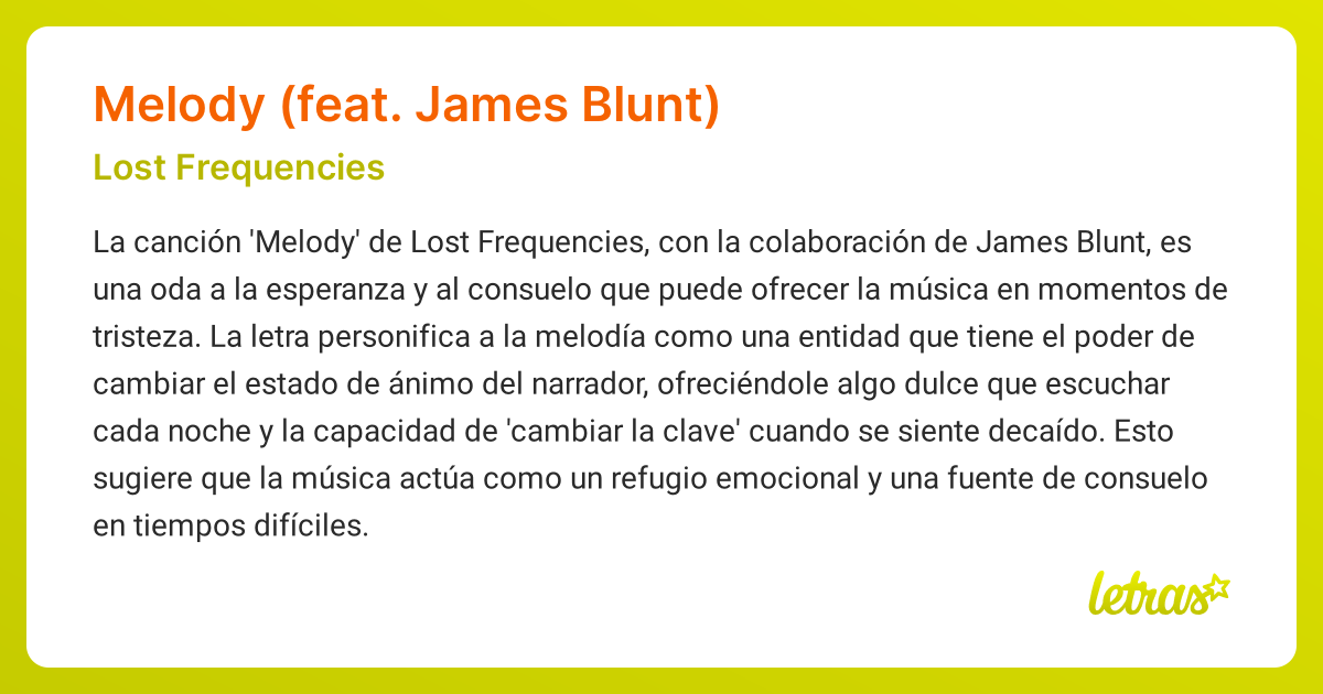 Significado de la canción MELODY (FEAT. JAMES BLUNT) (Lost Frequencies ...
