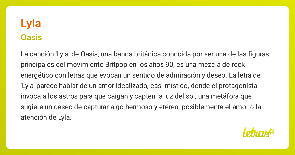 Significado de la canción LYLA (Oasis) - LETRAS.COM