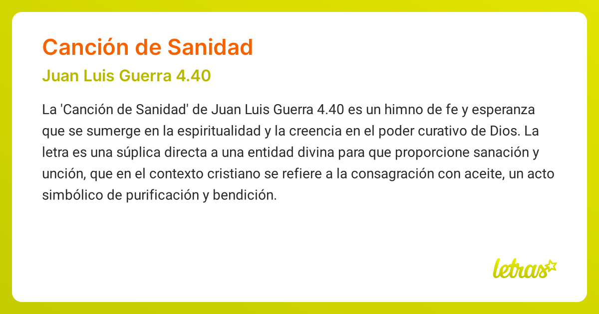 Significado de la canción CANCIÓN DE SANIDAD (Juan Luis Guerra 4.40 ...