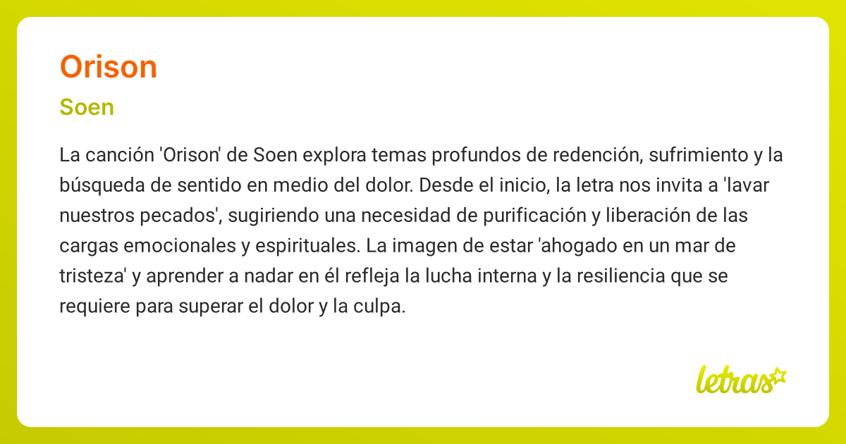 Significado de la canción ORISON (Soen) - LETRAS.COM