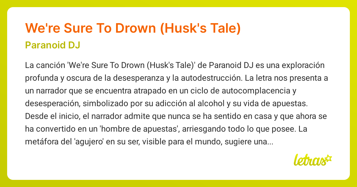 Significado de la canción We're Sure To Drown (Husk's Tale) (Paranoid ...