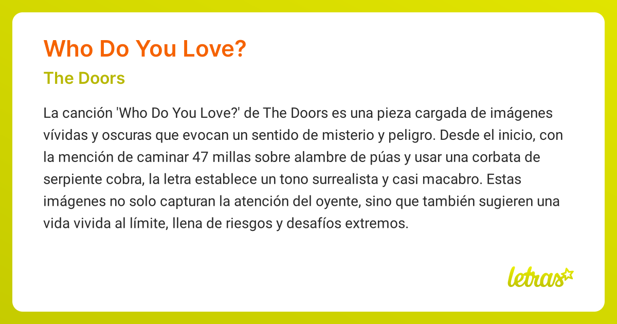 Significado de la canción WHO DO YOU LOVE? (The Doors) - LETRAS.COM