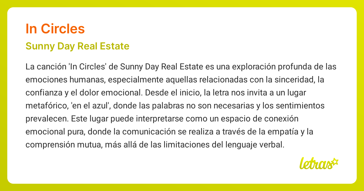 Significado de la canción IN CIRCLES (Sunny Day Real Estate) - LETRAS.COM