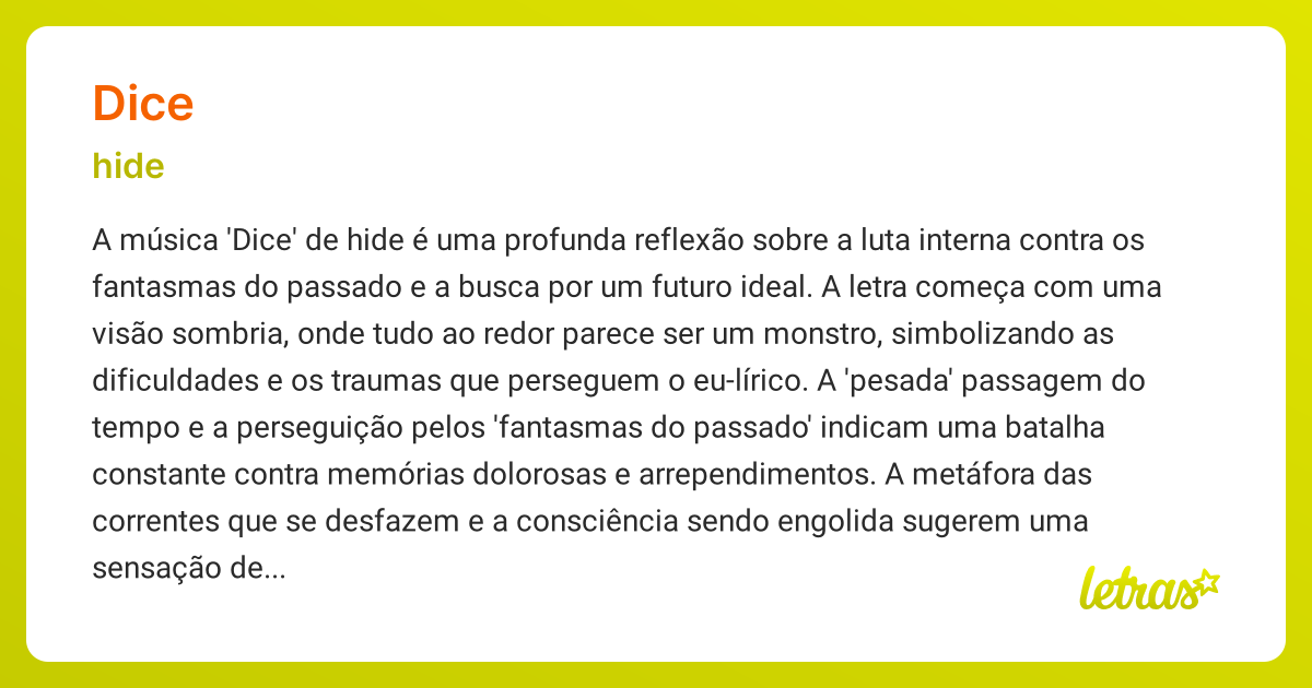 Significado da música DICE (hide) - LETRAS.MUS.BR