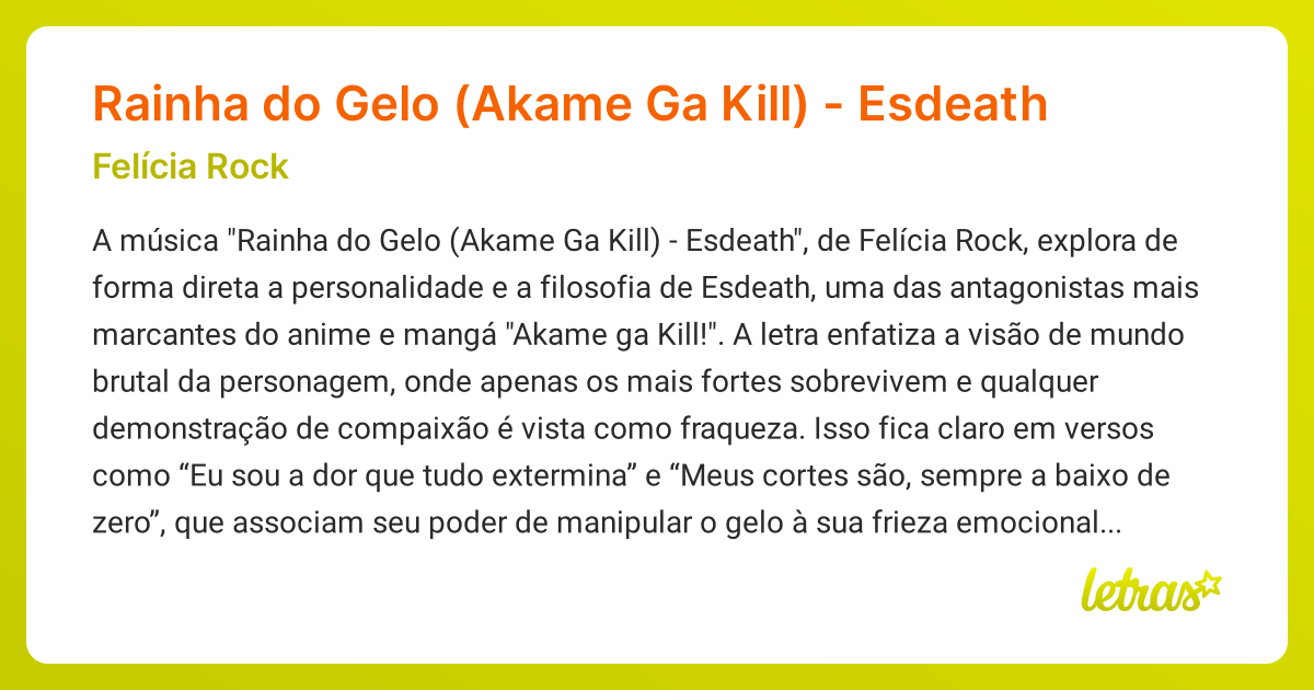 Significado da música Rainha do Gelo (Akame Ga Kill) - Esdeath (Felícia ...