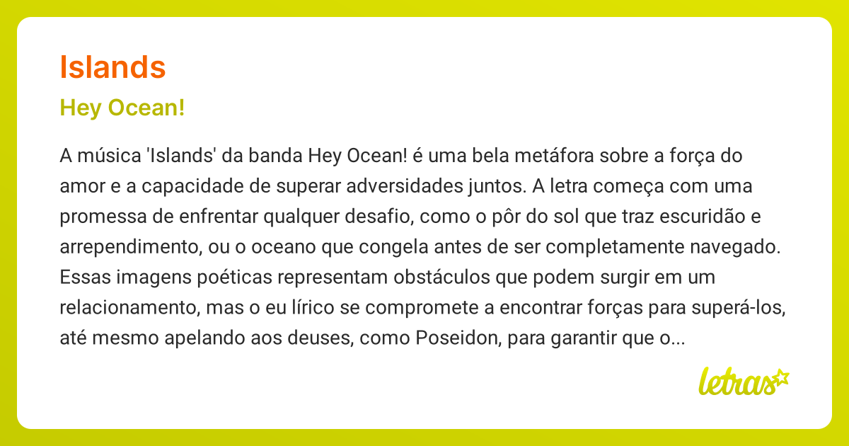 Significado da música ISLANDS (Hey Ocean!) - LETRAS.MUS.BR