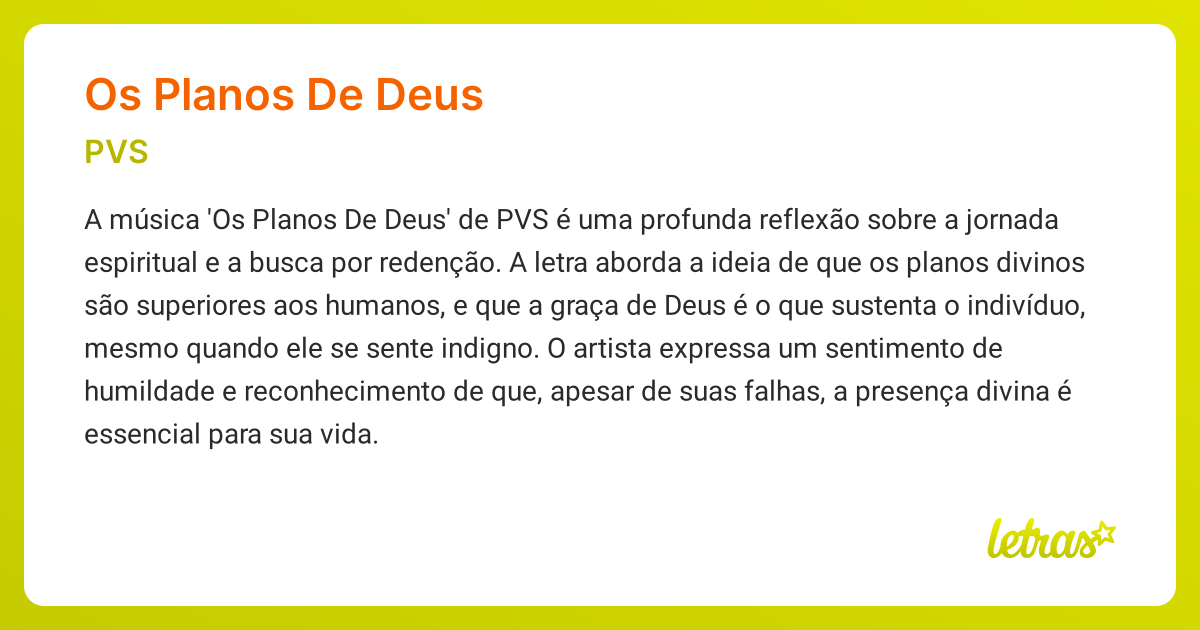 Significado da música OS PLANOS DE DEUS (PVS) - LETRAS.MUS.BR