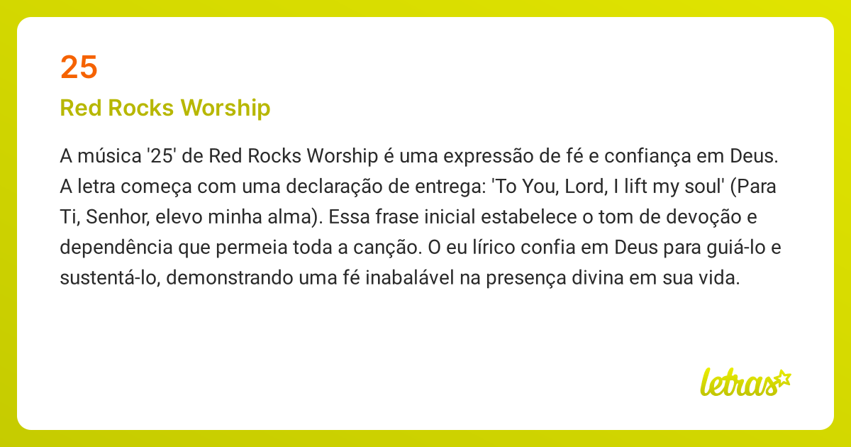 Significado da música 25 (Red Rocks Worship) - LETRAS.MUS.BR