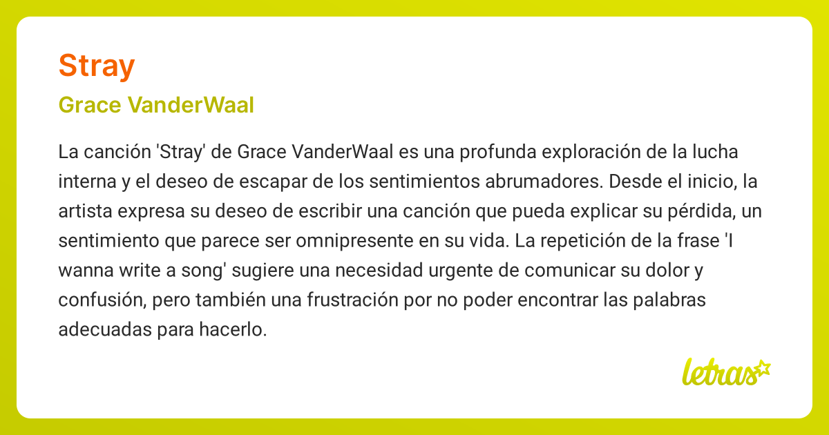 Significado de la canción STRAY (Grace VanderWaal) - LETRAS.COM