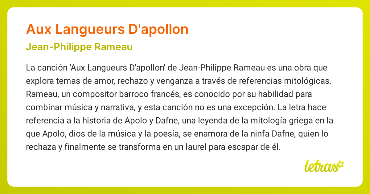 Significado de la canción AUX LANGUEURS D'APOLLON (Jean-Philippe Rameau ...