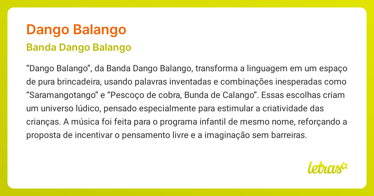 Significado da música DANGO BALANGO (Banda Dango Balango) - LETRAS.MUS.BR