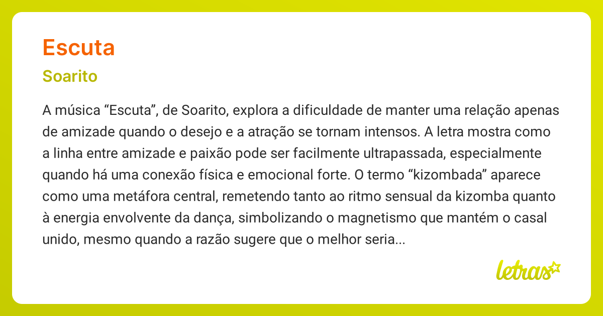 Significado da música ESCUTA (Soarito) - LETRAS.MUS.BR