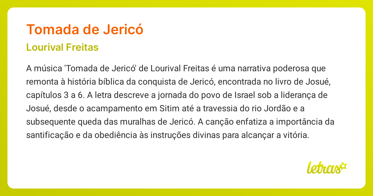 Significado da música TOMADA DE JERICÓ (Lourival Freitas) - LETRAS.MUS.BR