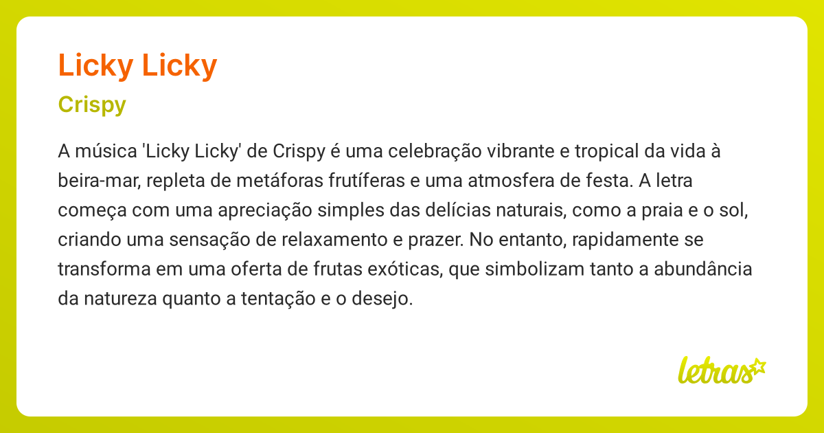 Significado da música LICKY LICKY (Crispy) - LETRAS.MUS.BR