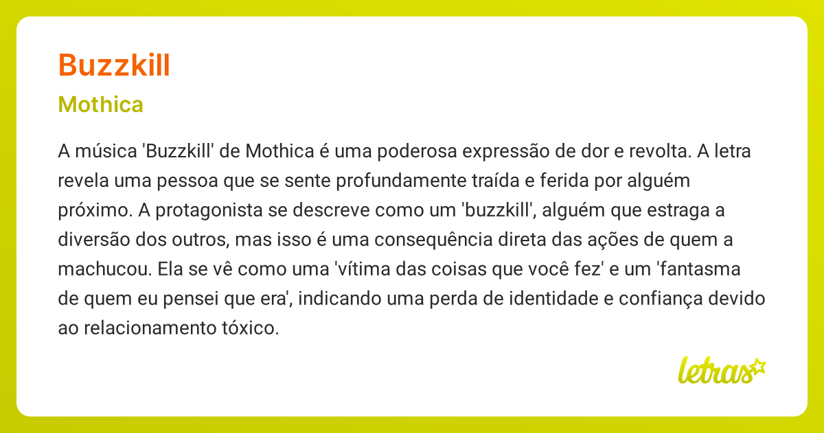 Significado da música BUZZKILL (Mothica) - LETRAS.MUS.BR