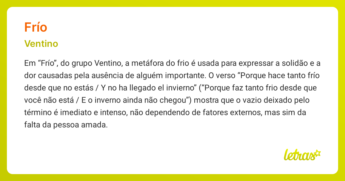 Significado da música FRÍO (Ventino) - LETRAS.MUS.BR