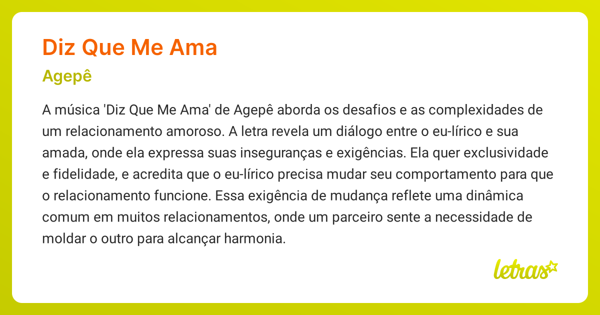 Significado da música DIZ QUE ME AMA (Agepê) - LETRAS.MUS.BR