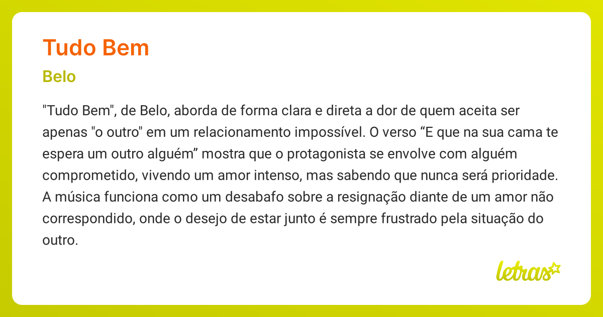 Significado da música TUDO BEM (Belo) - LETRAS.MUS.BR