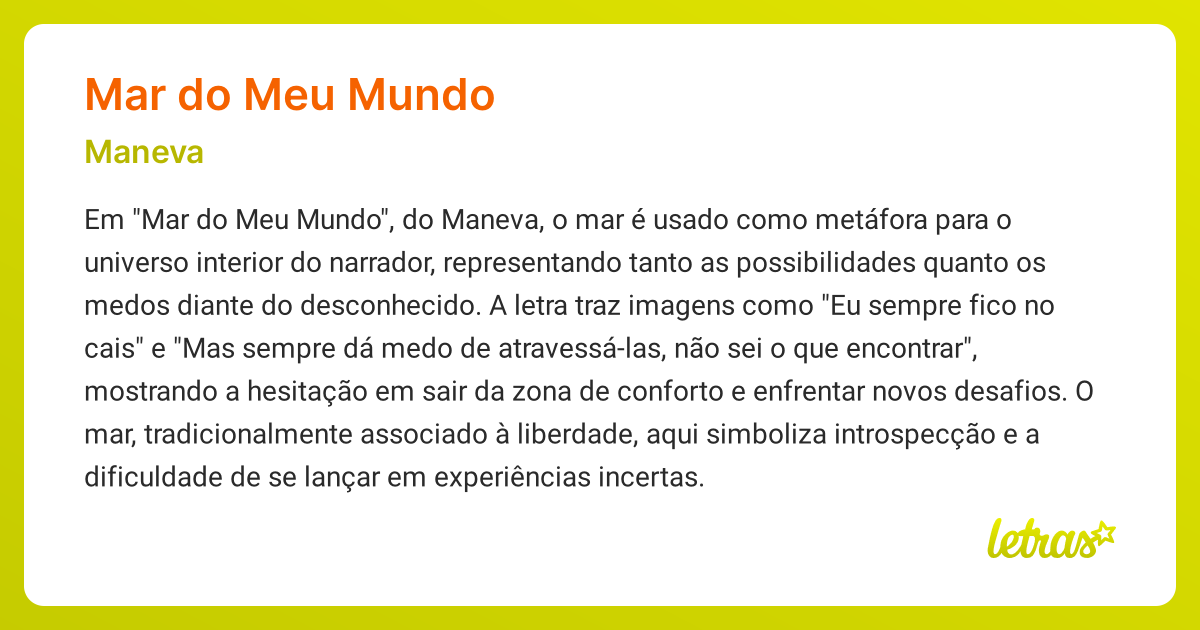 Significado da música MAR DO MEU MUNDO (Maneva) - LETRAS.MUS.BR