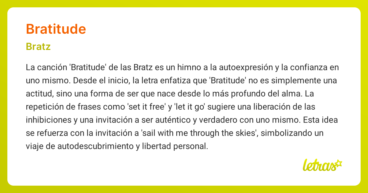 Significado de la canción BRATITUDE (Bratz) - LETRAS.COM