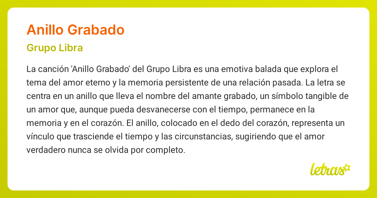 Significado de la canción ANILLO GRABADO (Grupo Libra) - LETRAS.COM