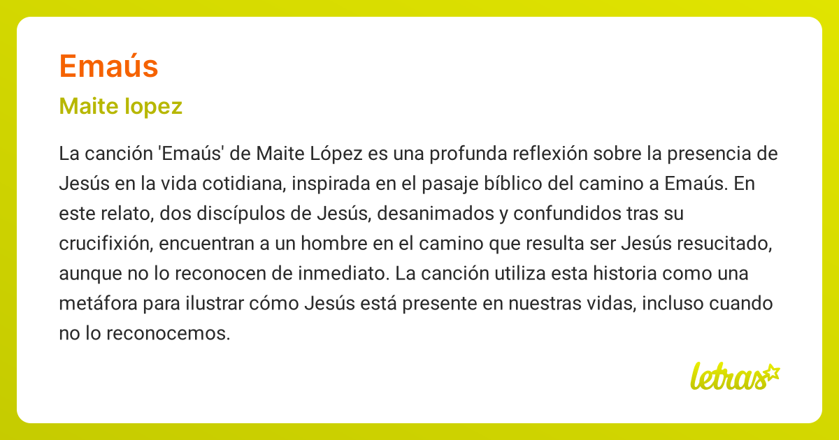 Significado de la canción EMAÚS (Maite lopez) - LETRAS.COM
