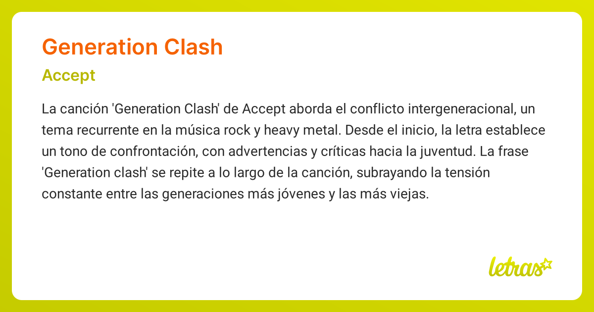 Significado de la canción GENERATION CLASH (Accept) - LETRAS.COM