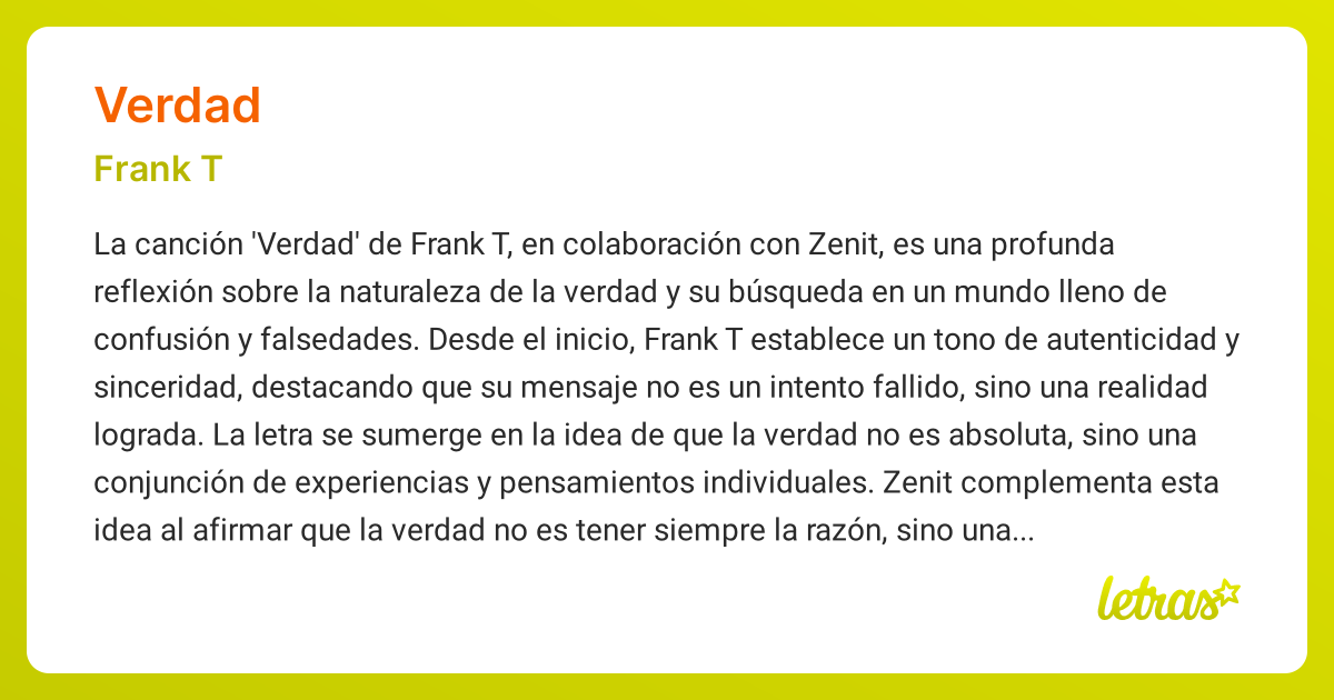 Significado de la canción VERDAD (Frank T) - LETRAS.COM